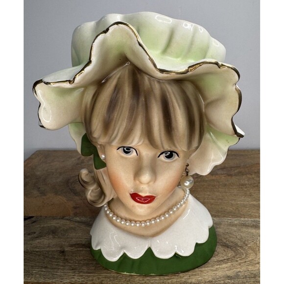 Relpo | Accents | Vintage Relpo K782 Teen In Green White Lady Head Vase ...